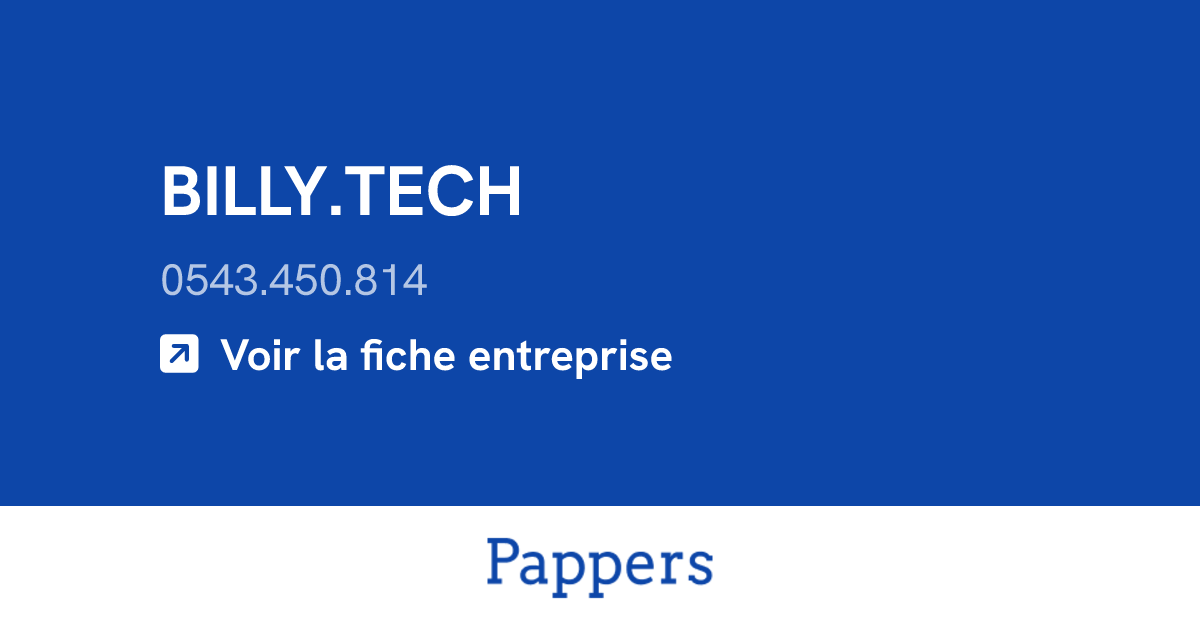 BILLY.TECH (0543.450.814) : Chiffre d'affaires & dirigeants